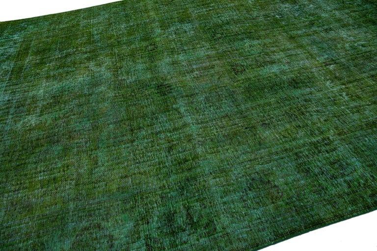 Green Vintage Persian Overdyed Handmade Allover Wool Rug For Sale at 1stDibs