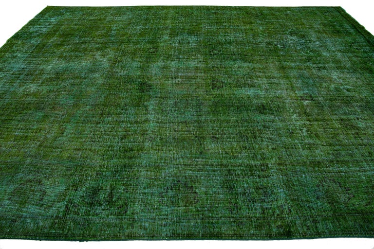 Green Vintage Persian Overdyed Handmade Allover Wool Rug For Sale at 1stDibs