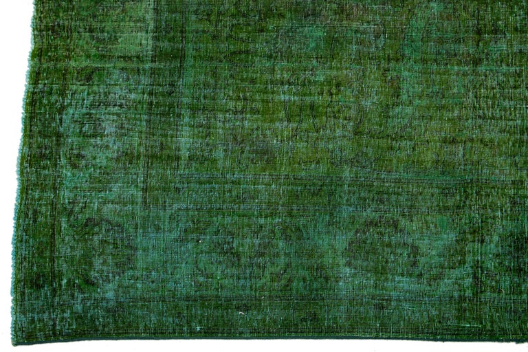 Green Vintage Persian Overdyed Handmade Allover Wool Rug For Sale at 1stDibs