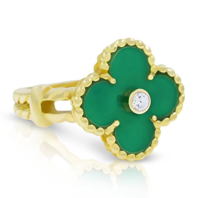 Green Vintage VCA Alhambra Clover Jade Ring at 1stDibs | vca ring, van ...