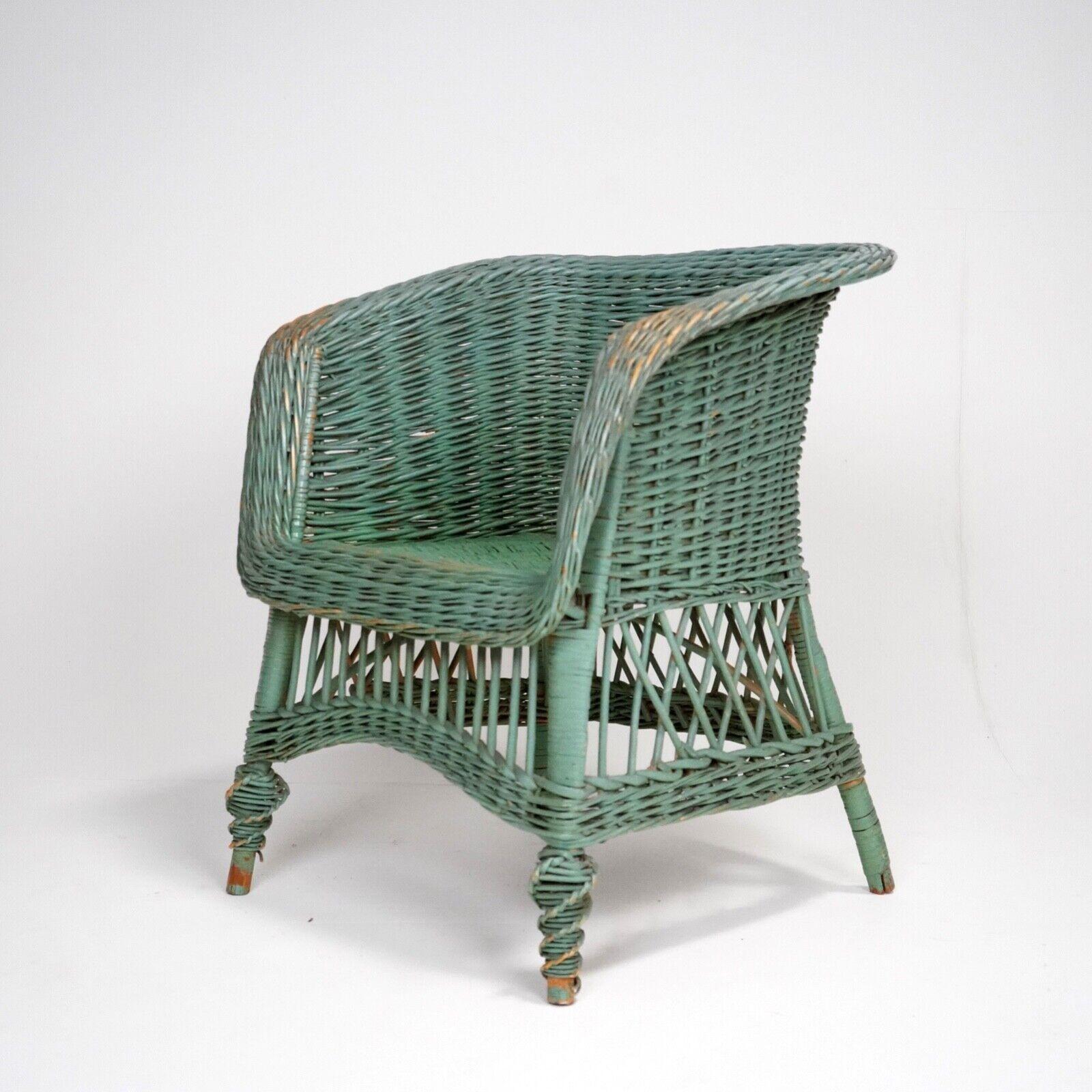 Green Wicker Chair at 1stDibs