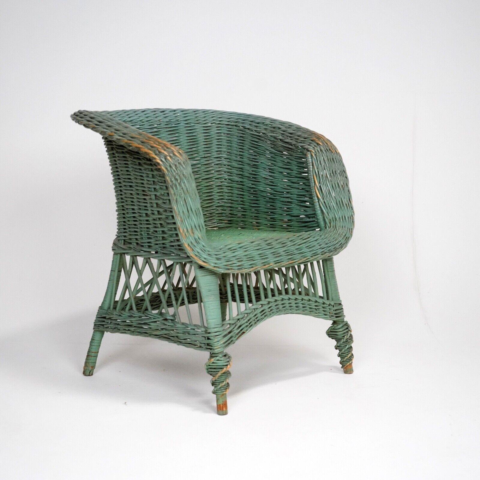 Green Wicker Chair at 1stDibs