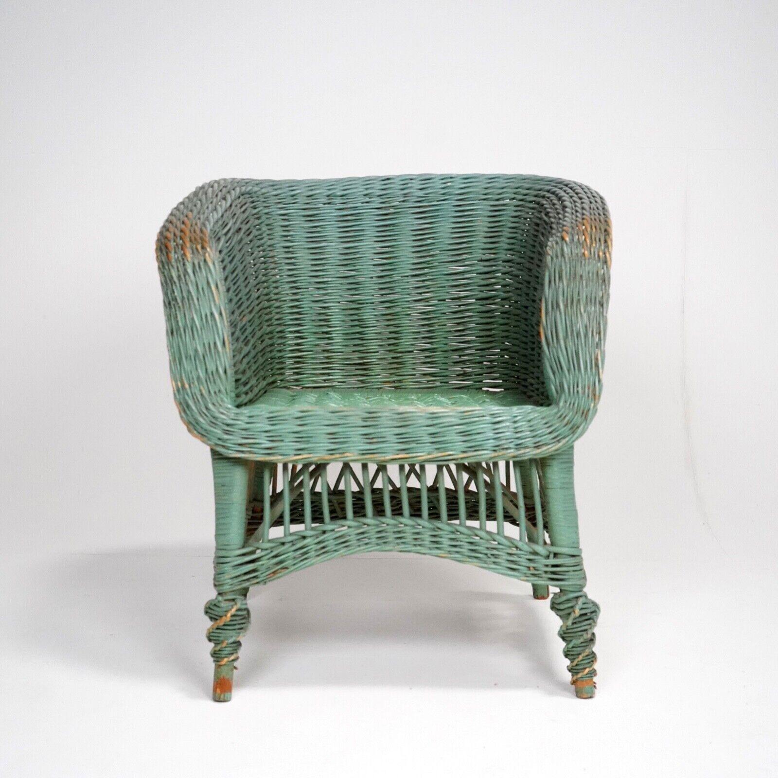 Green Wicker Chair at 1stDibs