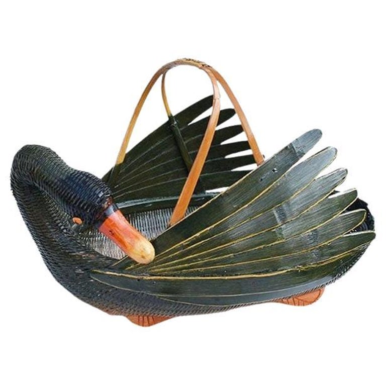 Green Woven Wicker Mallard or Swan Duck Basket at 1stDibs