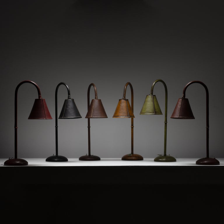 Green Leather Table Lamp by Valenti For Sale at 1stDibs