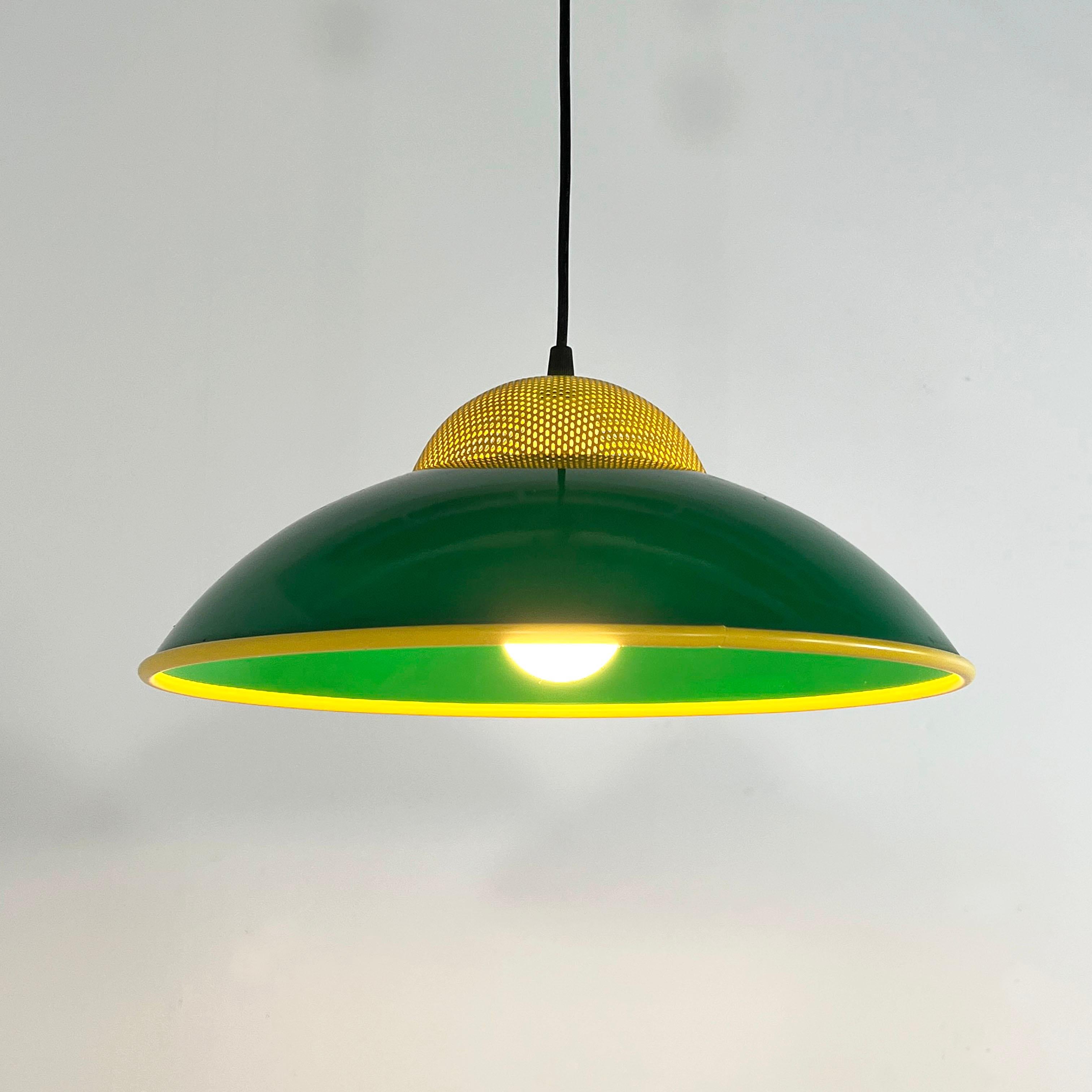 Green and Yellow Ceiling Light in Perforated Metal, 1970s at 1stDibs