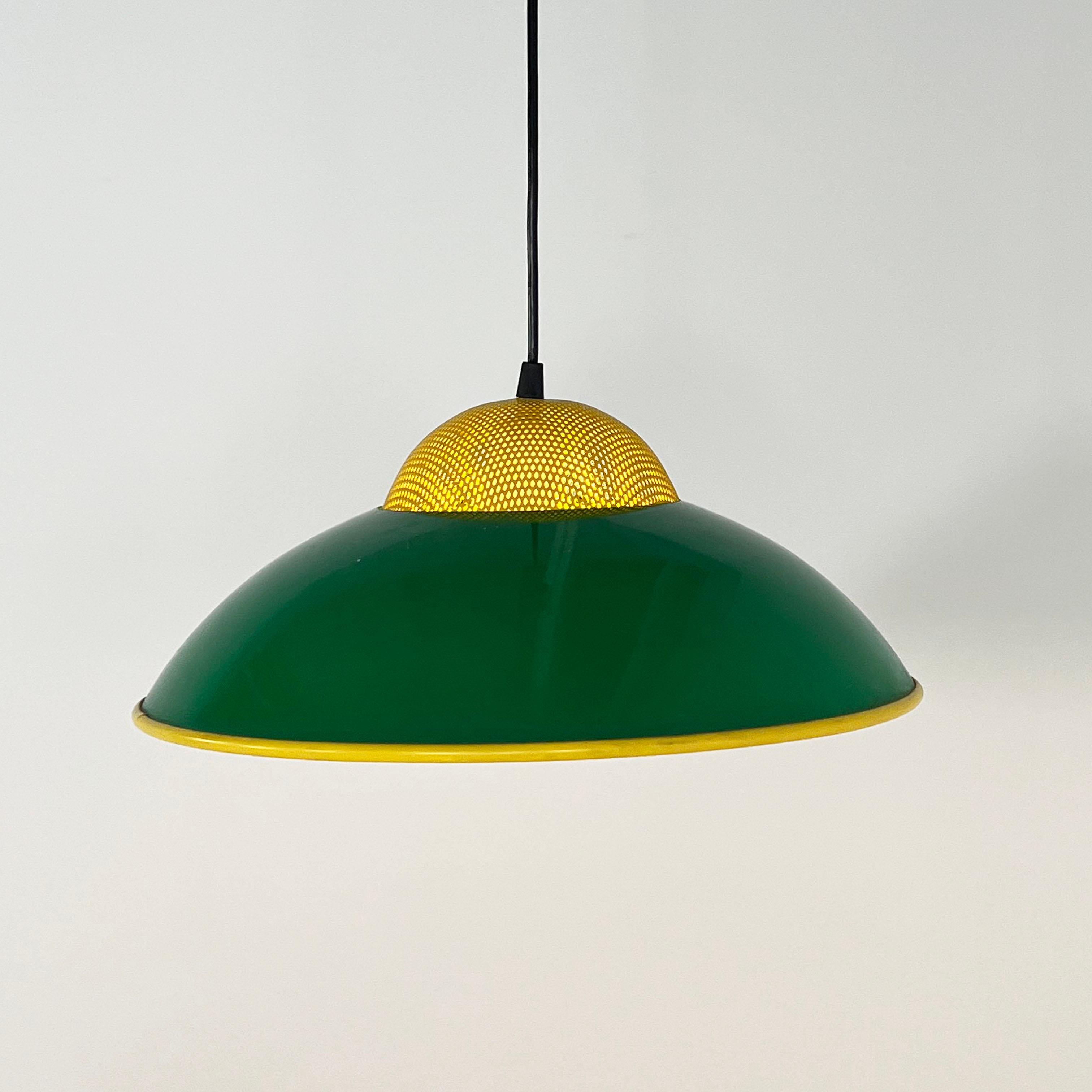 Green and Yellow Ceiling Light in Perforated Metal, 1970s at 1stDibs