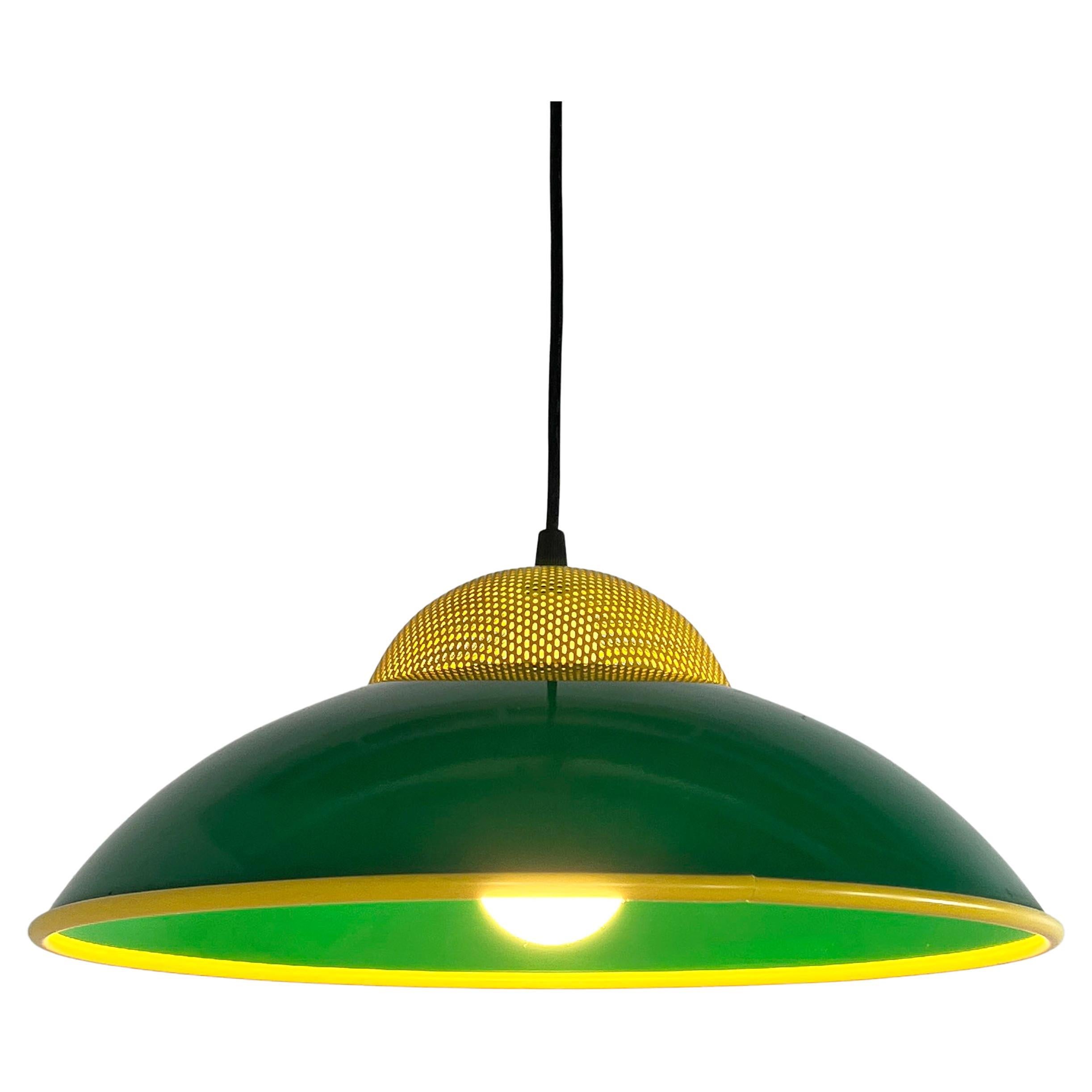 Green and Yellow Ceiling Light in Perforated Metal, 1970s at 1stDibs
