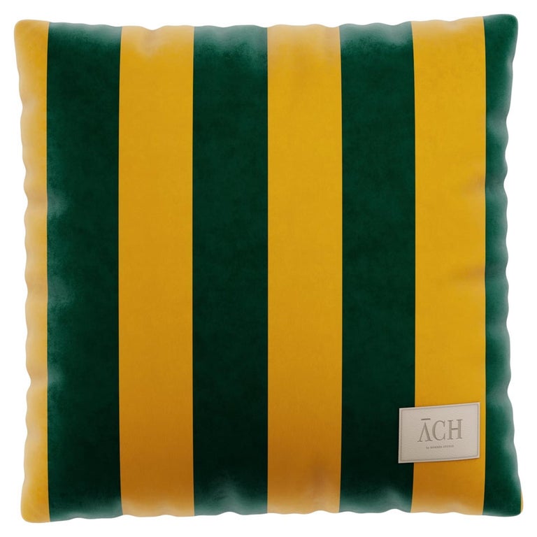 Green Yellow Square Pillow, Modern Velvet Cushion with Playful and ...