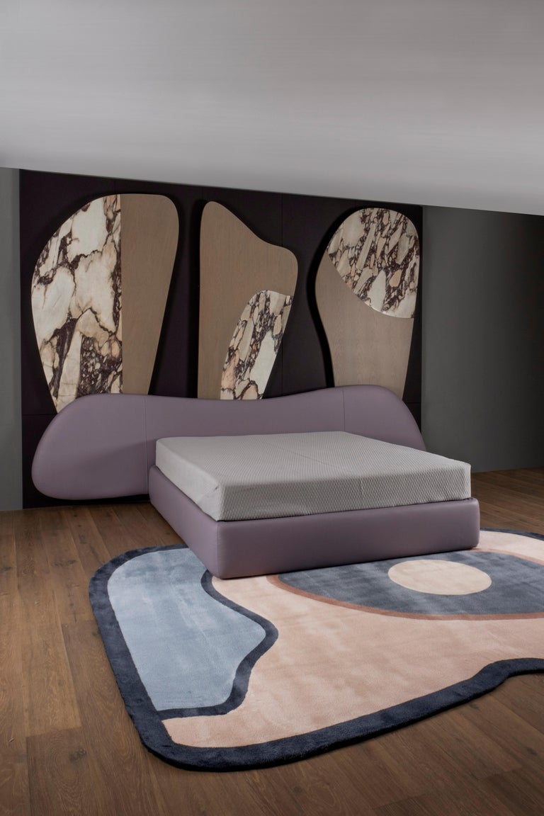 Modern Free Hand Bed, Purple Leather, Handmade in Portugal by ...