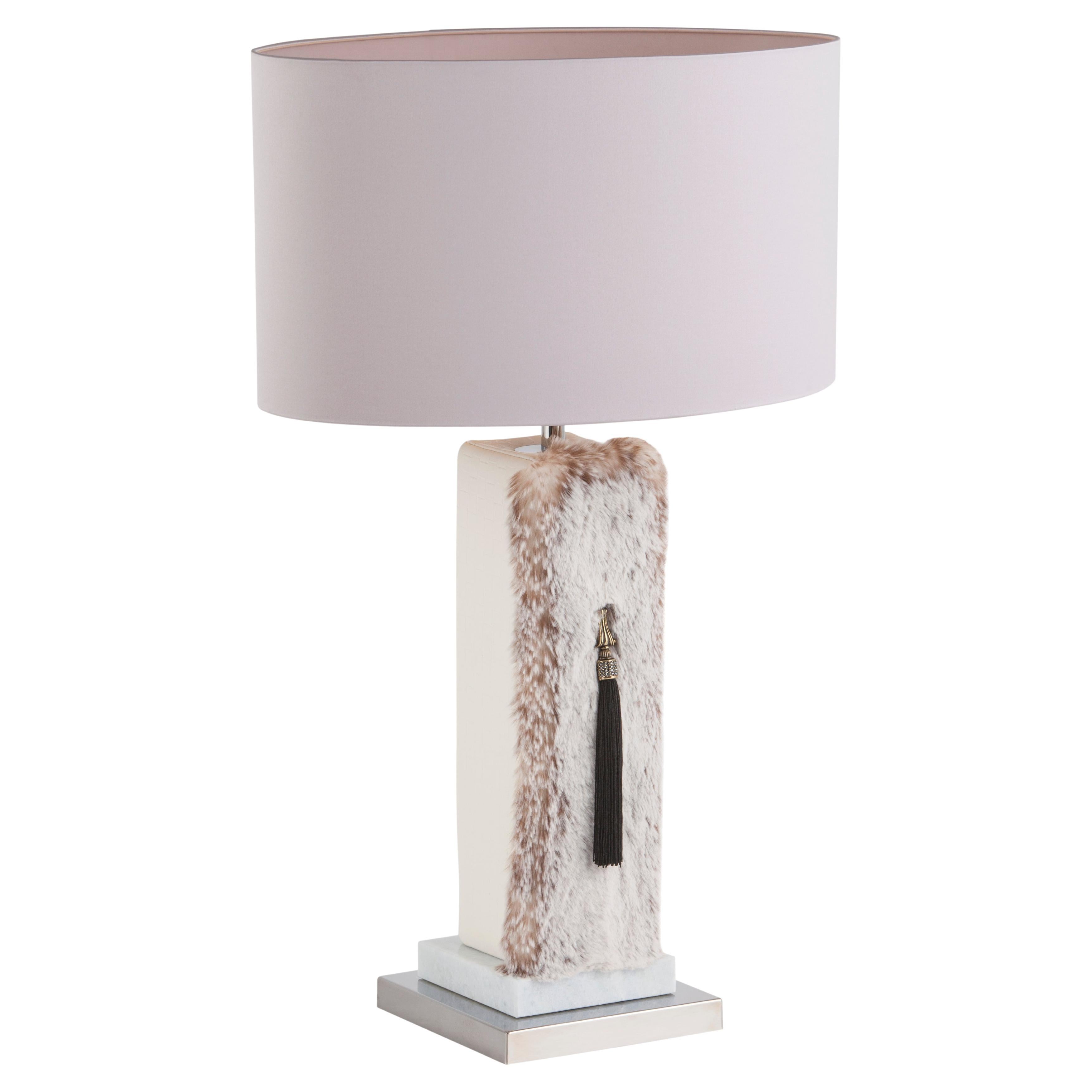 Art Deco Matos Table Lamp, Beige Lampshade, Faux Fur, Handmade by ...