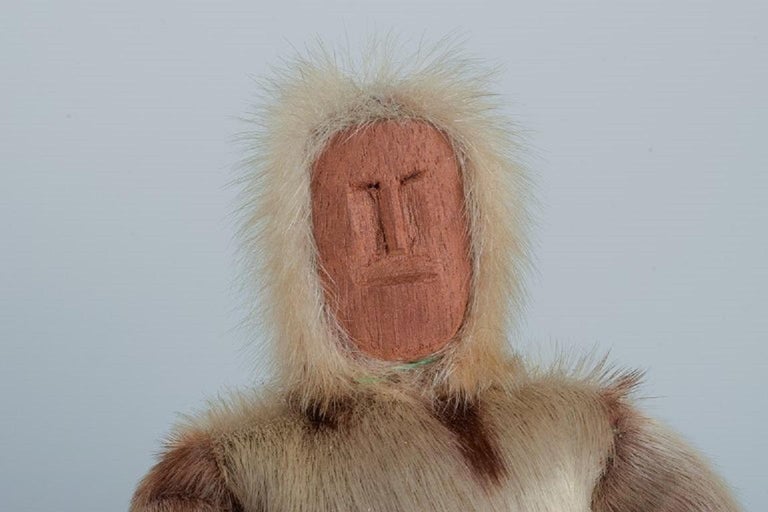 Greenlandica, Wooden Figure, Inuit in Traditional Clothes, Approx ...
