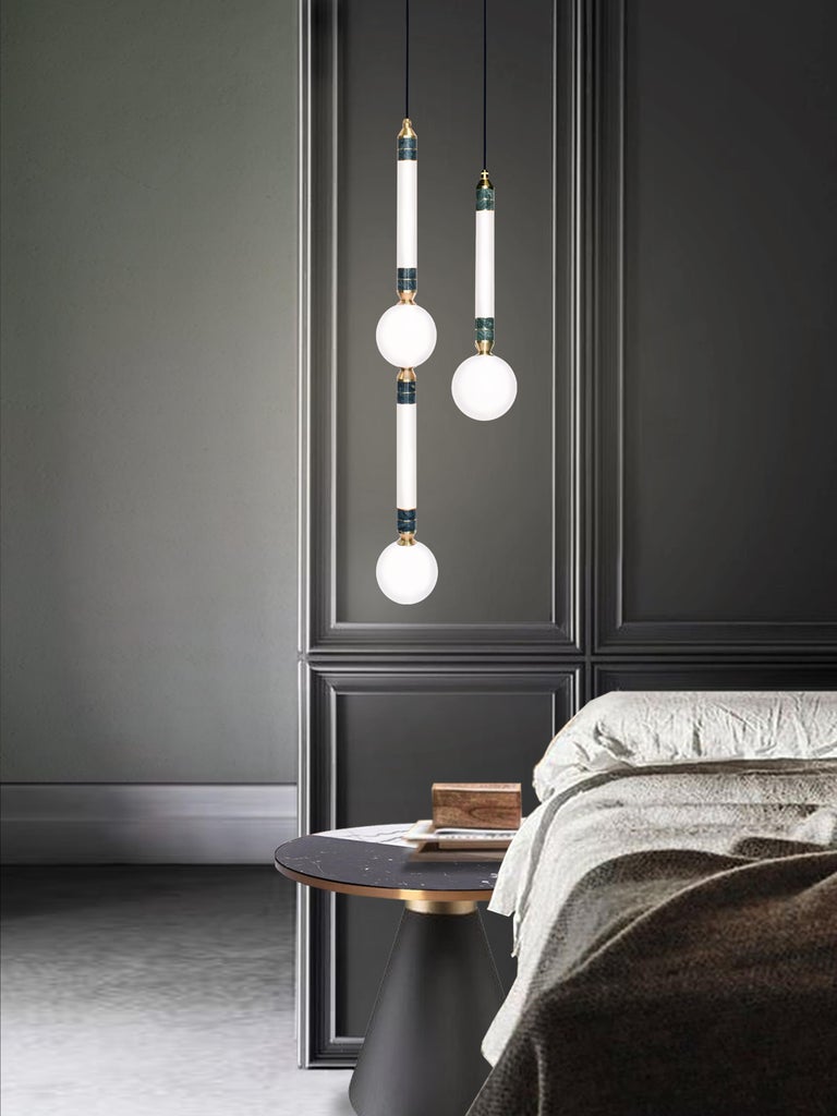 Greenstone Pendant Single 'Greenstone, Brass and Crystal Glass w ...