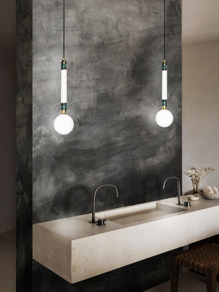 Greenstone Pendant Single 'Greenstone, Brass and Crystal Glass w ...