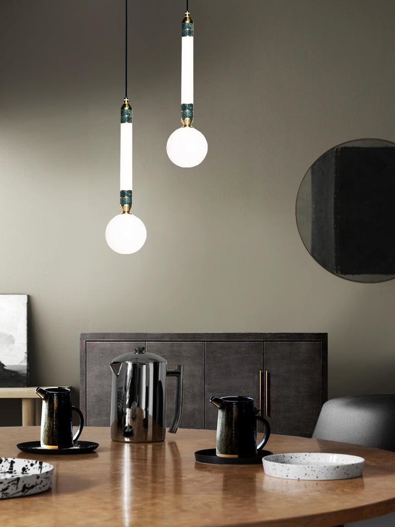 Greenstone Pendant Single 'Greenstone, Brass and Crystal Glass w ...