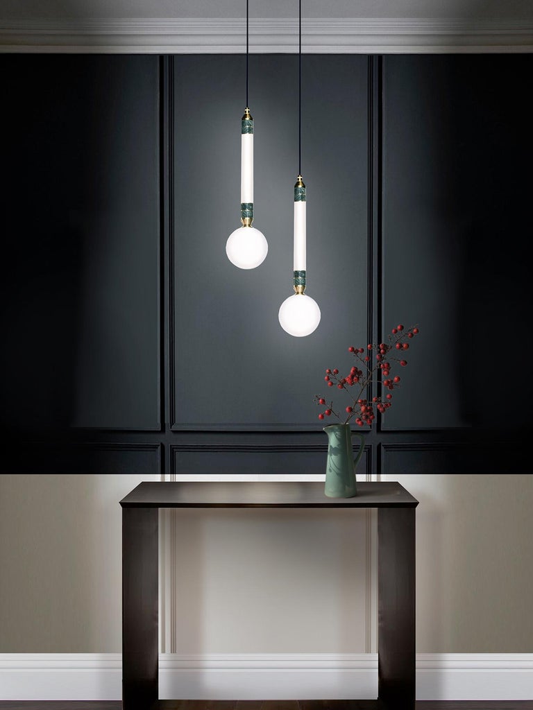 Greenstone Pendant Single 'Greenstone, Brass and Crystal Glass w ...