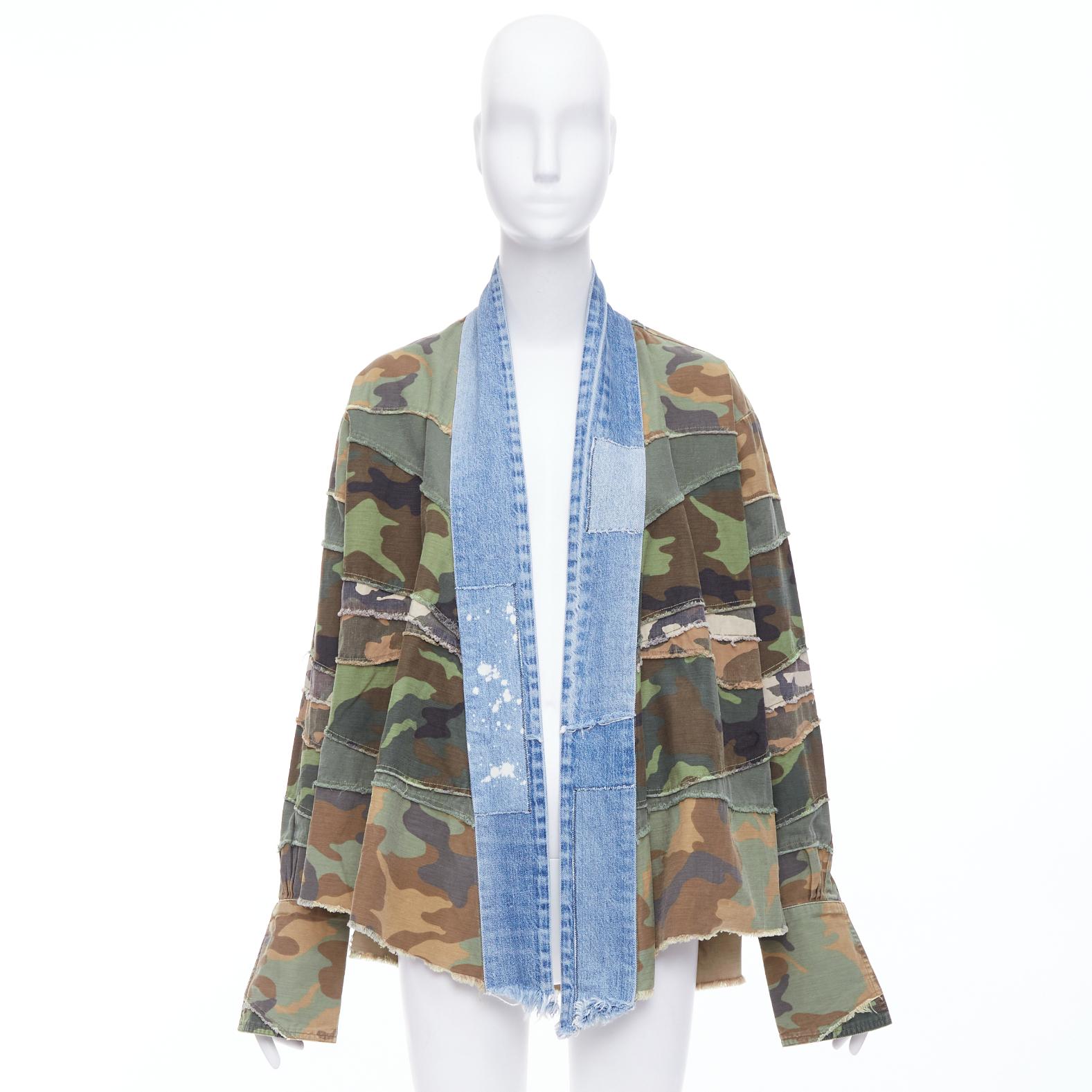 GREG LAUREN Camo Mixed GL1 green blue denim patchwork jacket Sz1 For ...