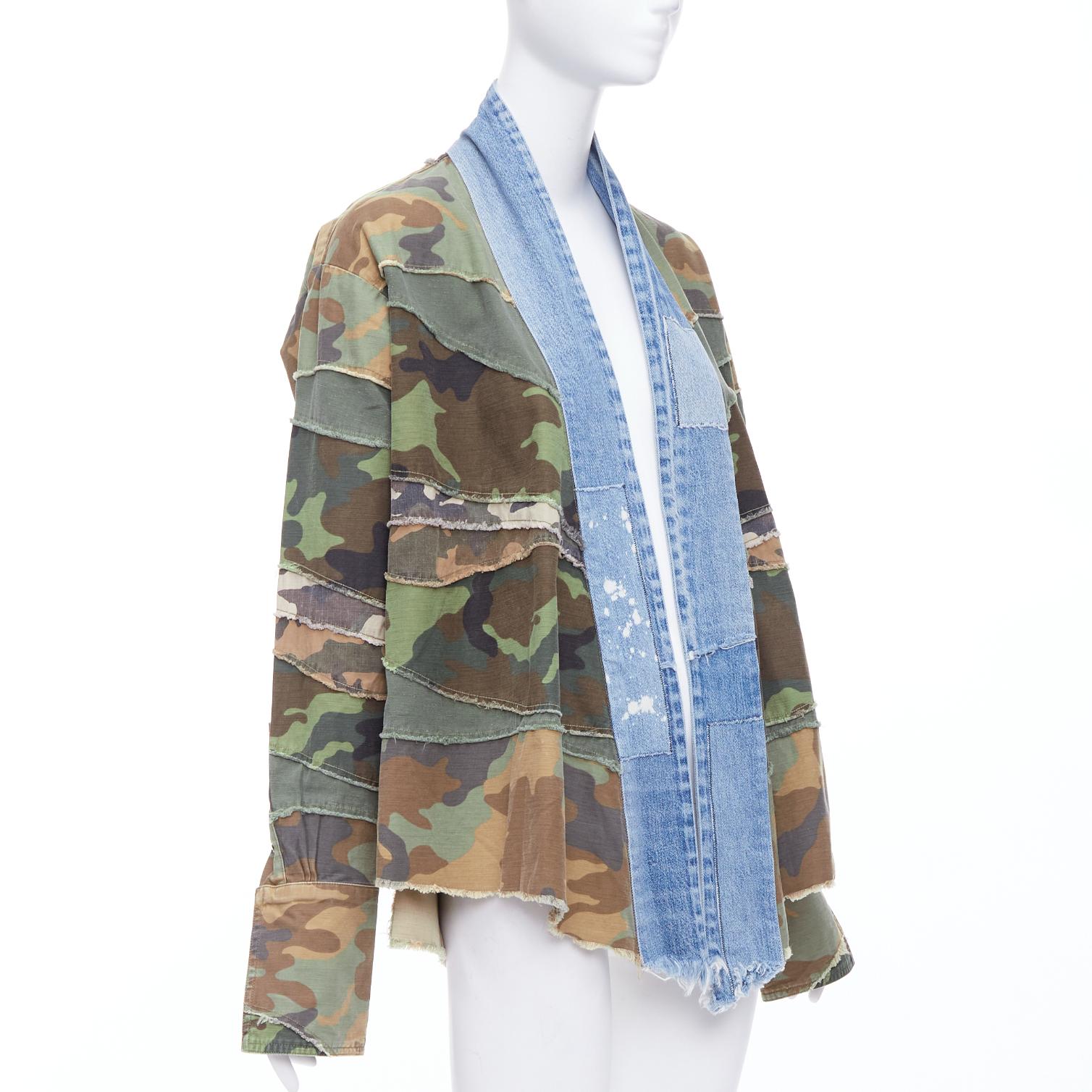 GREG LAUREN Camo Mixed GL1 green blue denim patchwork jacket Sz1 For ...