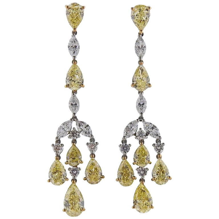 Gregg Ruth 10.23 Carat Yellow Diamond Gold Platinum Drop Earrings For ...