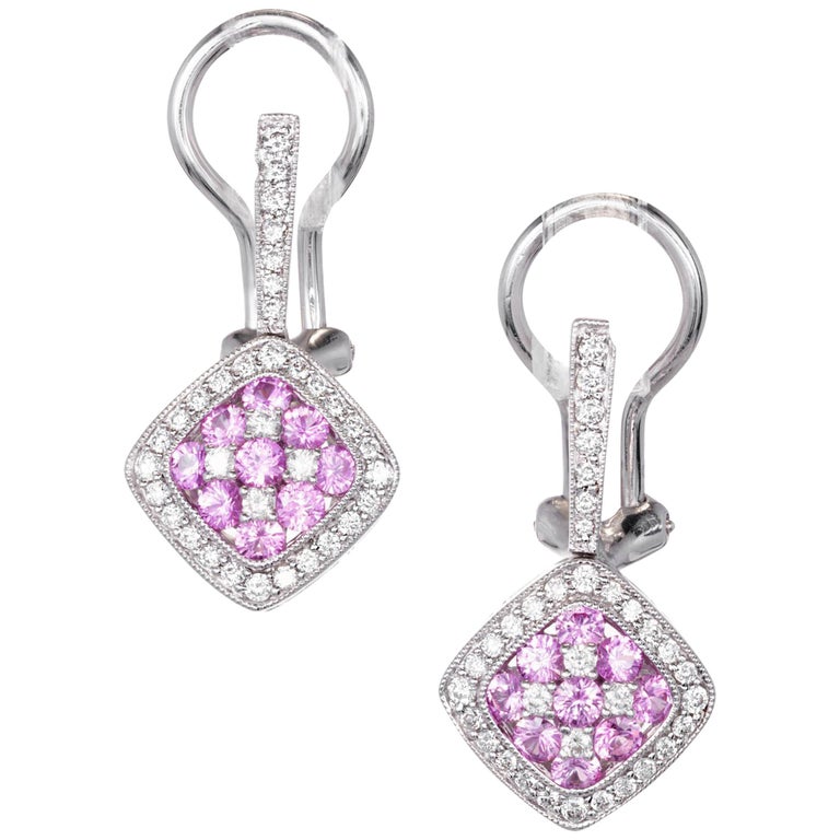 Gregg Ruth 1.33 Carat Pink Sapphire Diamond Cluster Gold Dangle ...