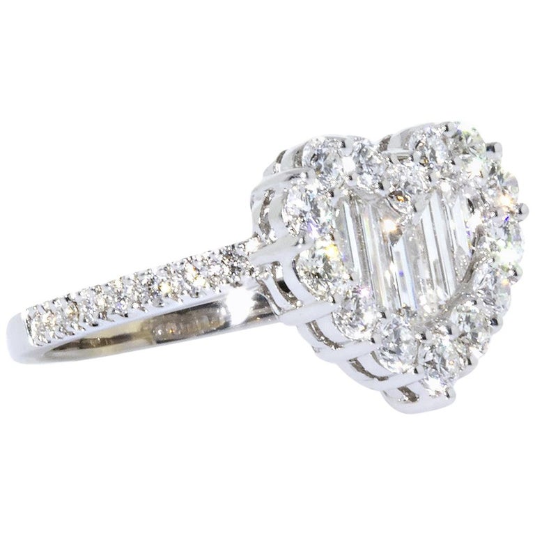 Gregg Ruth 18 Karat White Gold Baguette and Round Diamond Heart Shape ...