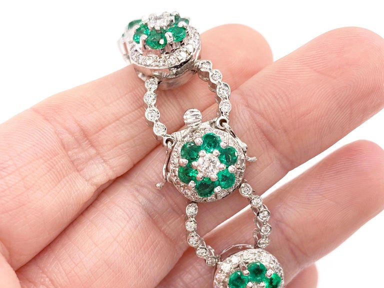 Gregg Ruth 18 Karat White Gold Emerald and Diamond Bracelet at 1stDibs