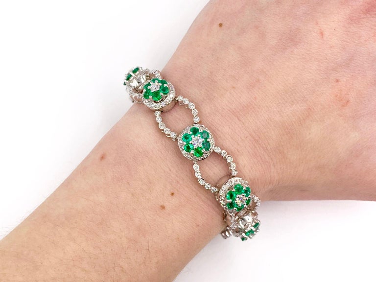 Gregg Ruth 18 Karat White Gold Emerald and Diamond Bracelet at 1stDibs