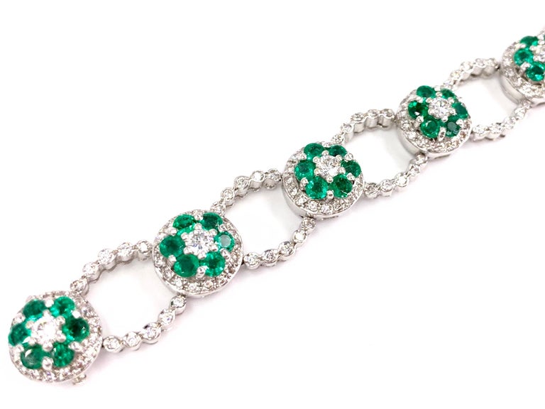 Gregg Ruth 18 Karat White Gold Emerald and Diamond Bracelet at 1stDibs