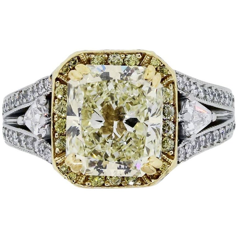 Gregg Ruth 3.42 Carat Radiant Cut Light Fancy Yellow Diamond Engagement ...