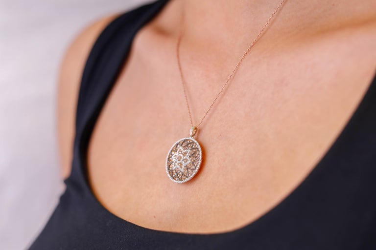 18 Karat Gold Floral White and Chocolate Diamonds Round Pendant by ...