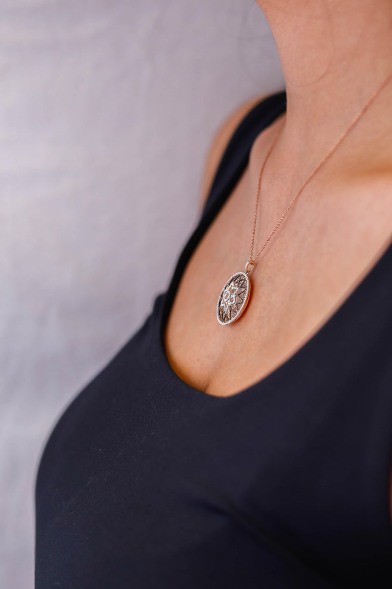 18 Karat Gold Floral White and Chocolate Diamonds Round Pendant by ...
