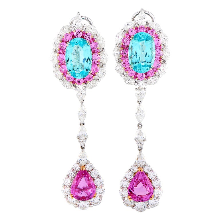 Gregg Ruth Paraiba Tourmaline, Diamond and Pink Sapphire Earrings in ...