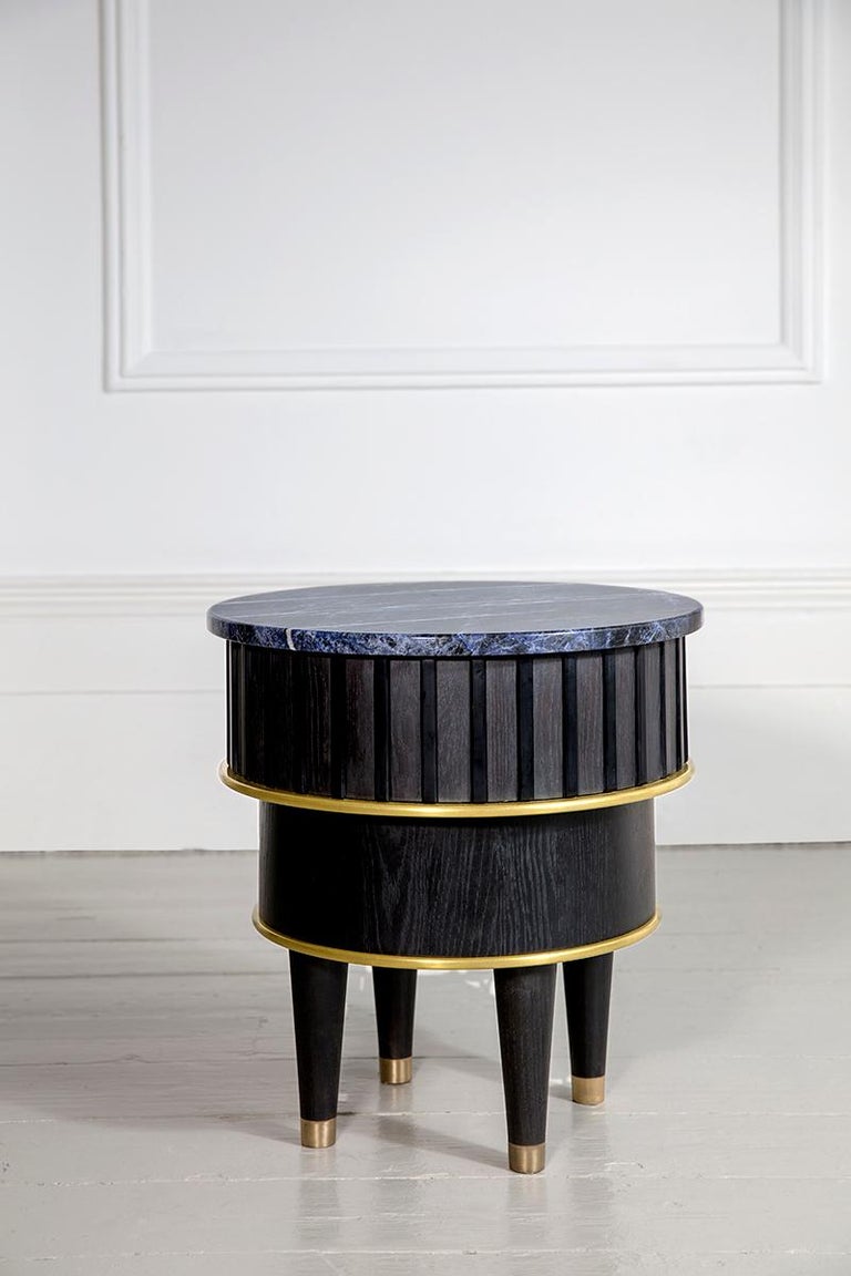 Greta Bleached Oak, Brass, Corian and Pink Onyx Side Table by Felice ...