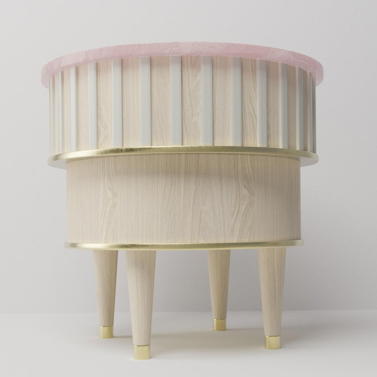 Greta Bleached Oak, Brass, Corian and Pink Onyx Side Table by Felice ...