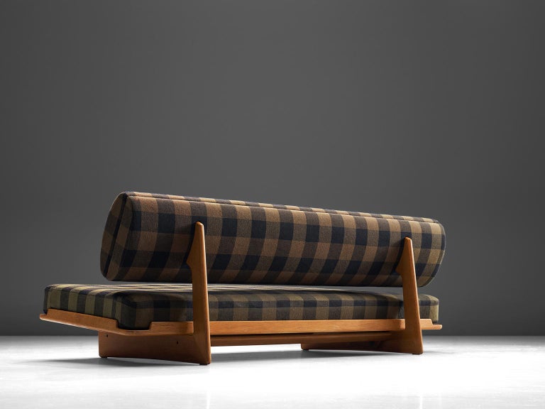 Grete Jalk Sofa in Oak and Checked Fabric with Hidden Storage For Sale ...