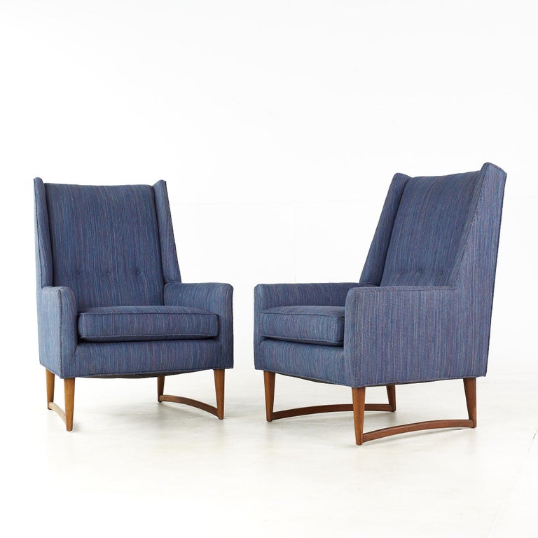 Grete Jalk Style Mid-Century Sleigh Leg High Back Lounge Chairs, Pair ...