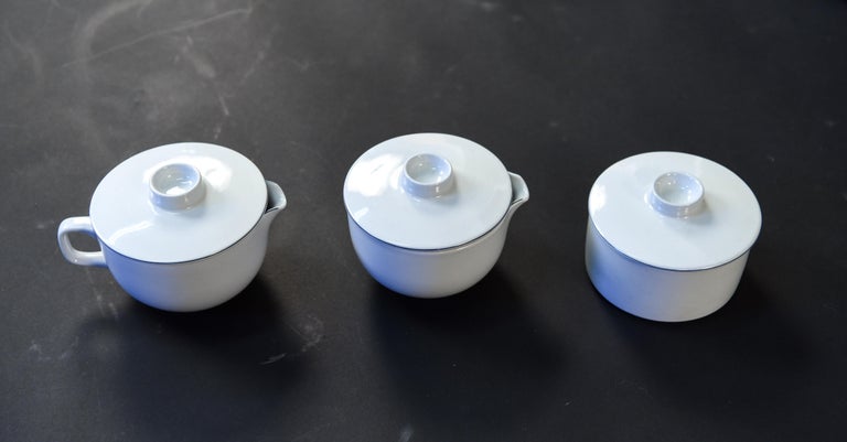 Grethe Meyer Blue Line Faiance Aluminia Service for Eight at 1stDibs