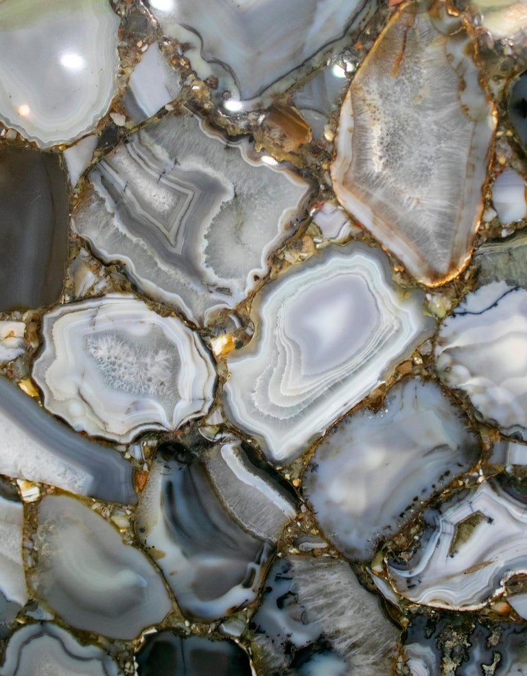 Grey Agate Mosaic Stone Round Table Top For Sale at 1stDibs