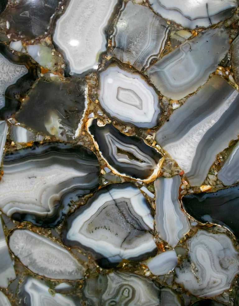 Grey Agate Mosaic Stone Round Table Top For Sale at 1stDibs