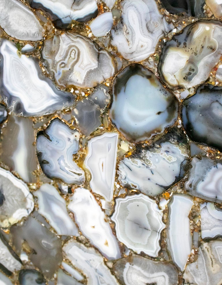 Grey Agate Mosaic Stone Round Table Top For Sale at 1stDibs