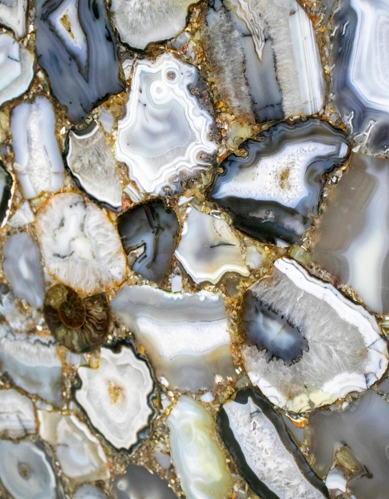 Grey Agate Mosaic Stone Round Table Top For Sale at 1stDibs