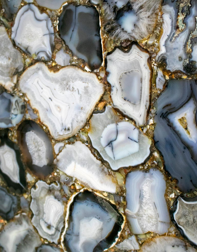 Grey Agate Mosaic Stone Round Table Top For Sale at 1stDibs