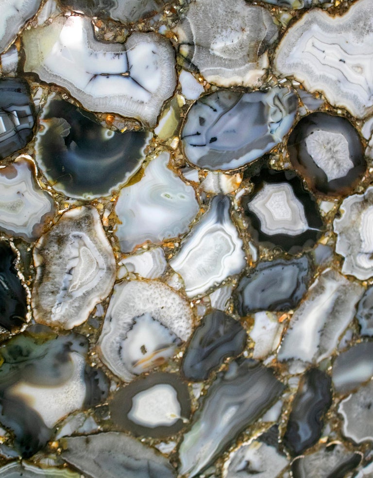 Grey Agate Mosaic Stone Round Table Top For Sale at 1stDibs