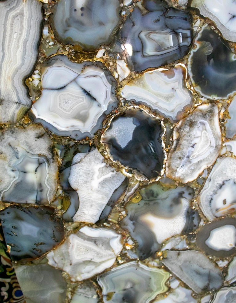 Grey Agate Mosaic Stone Round Table Top For Sale at 1stDibs