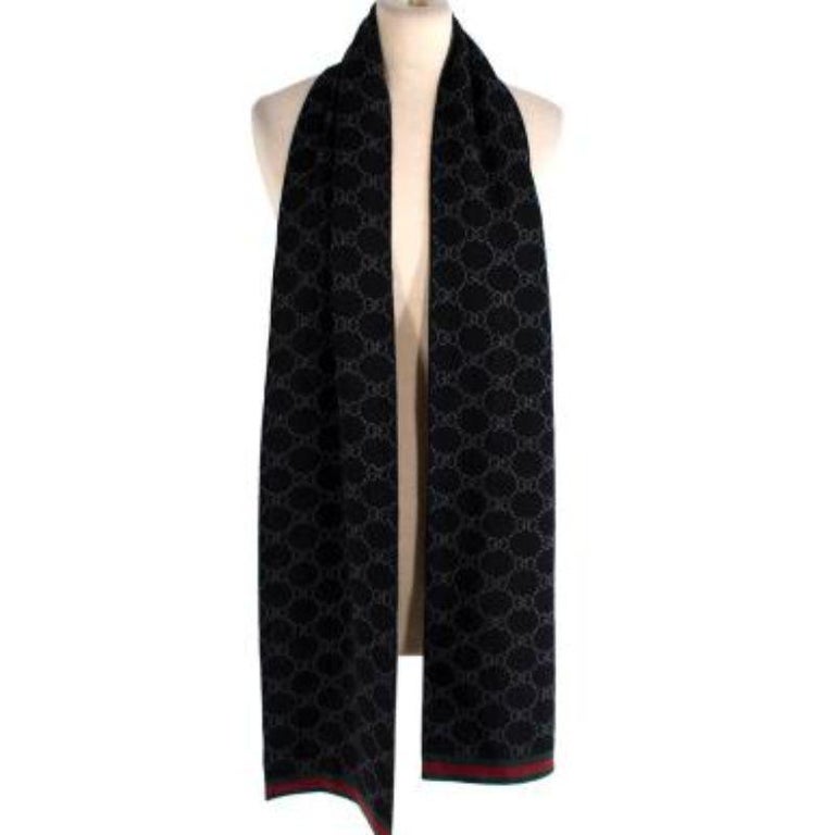 Grey and black logo wool scarf For Sale at 1stDibs