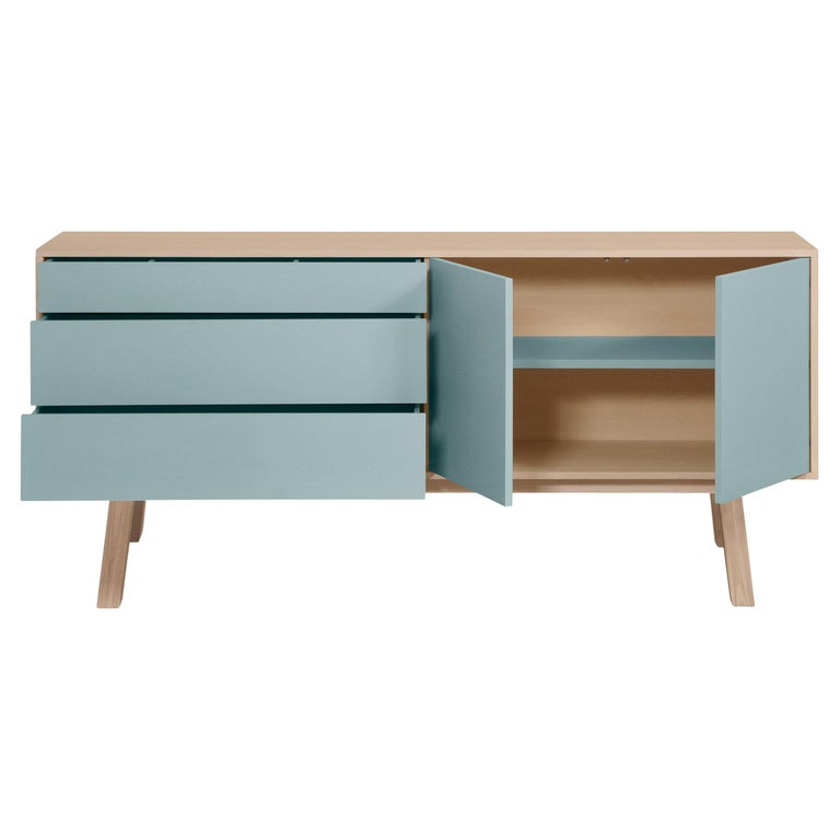 Grey Blue Low Sideboard with 2 Doors and 3 Drawers, Design Eric Gizard ...