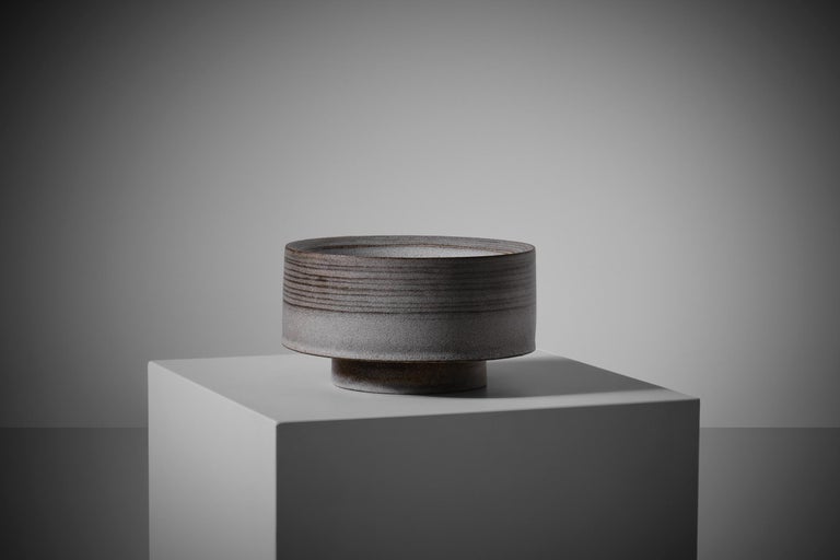 Grey Ceramic cylinder bowl by Carlo Zauli, Italy, 1960s For Sale at 1stDibs
