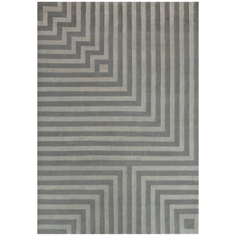 Rug Going Places - Minimalist Modern Wool Carpet Geometric Grey Cream ...