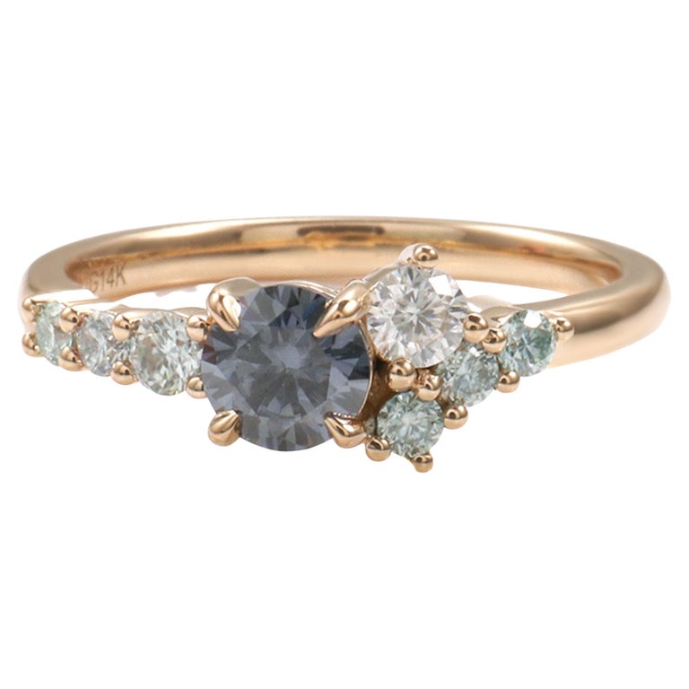 Customizable Grey Diamond Engagement Ring Vintage Yellow Gold Diamond ...