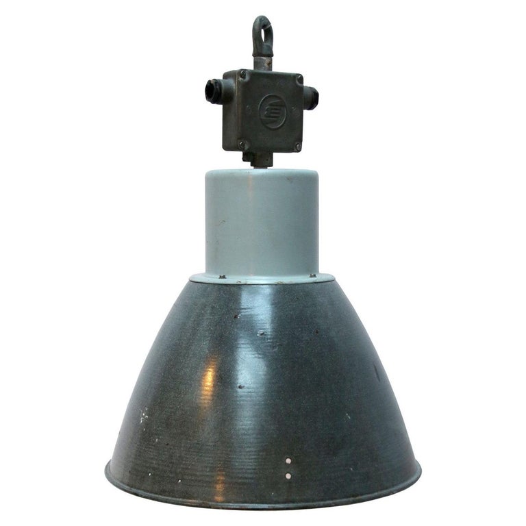 Grey Enamel Vintage Industrial Factory Hanging Pendant Lamp For Sale at ...